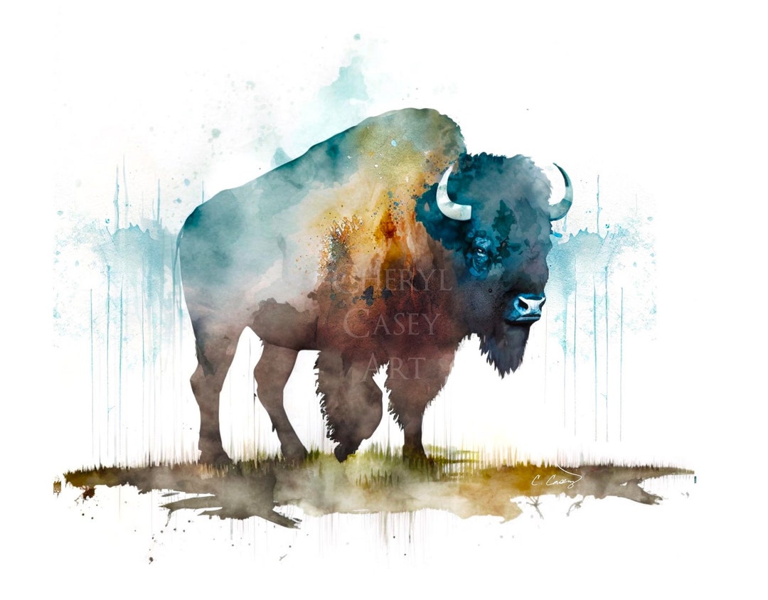 Bison American Buffalo Art Print From Watercolor Painting by Cheryl ...