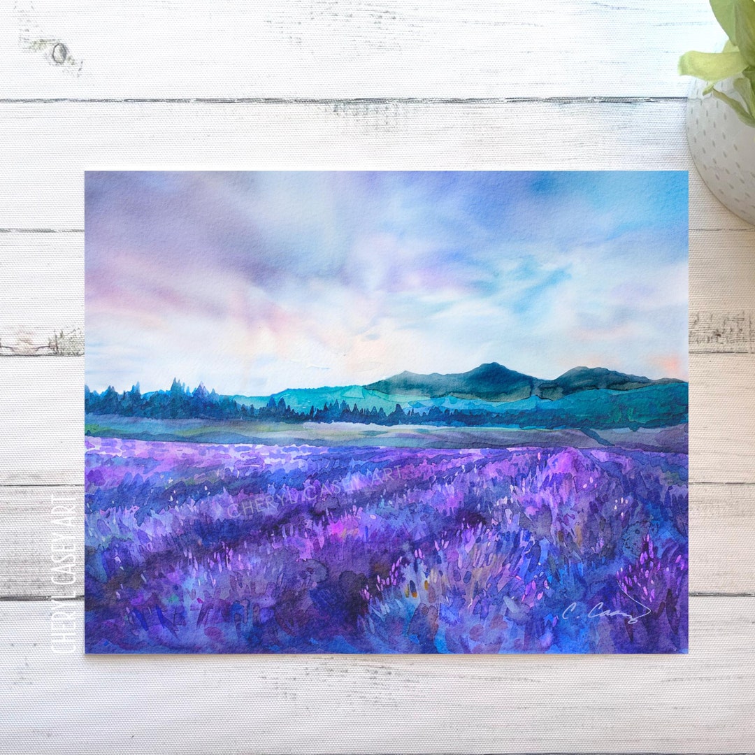 Lavender Field Art Print From Watercolor Painting by Cheryl Casey ...