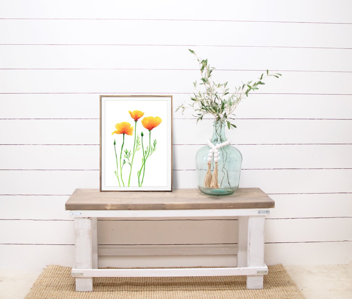 California Poppies Art Minimalist Orange Flowers From | Etsy