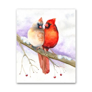 Cardinal Print, Cardinal Couple, Watercolor Painting of Birds in Love ...