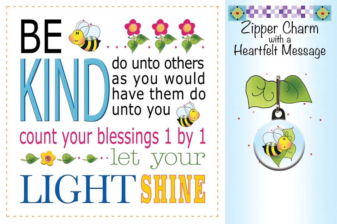 Bee.4. Be Kind Message With Cute Bee Zipper Charm - Etsy