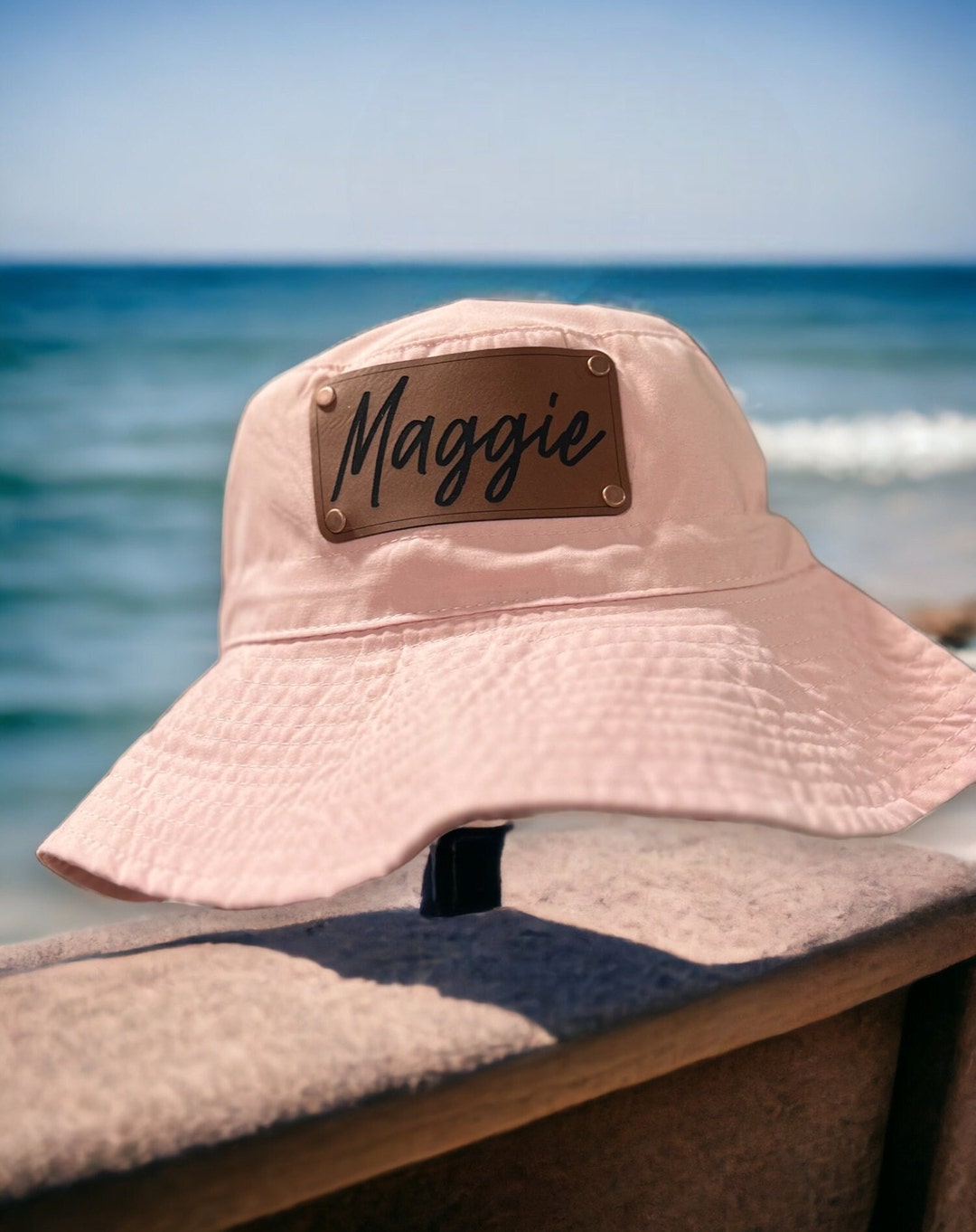 Big Kids Leather Patch Bucket Hat, Personalized Summer Hat for Children ...