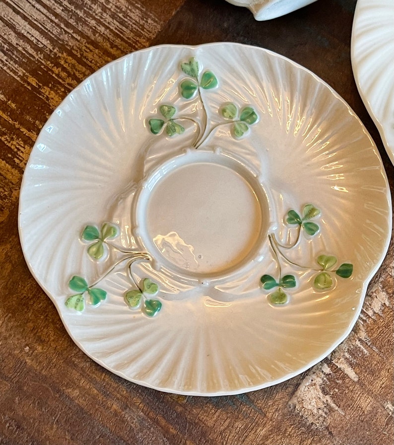 BELLEEK Black Mark TRIO Shamrock Harp Cup Saucer Plate - Etsy