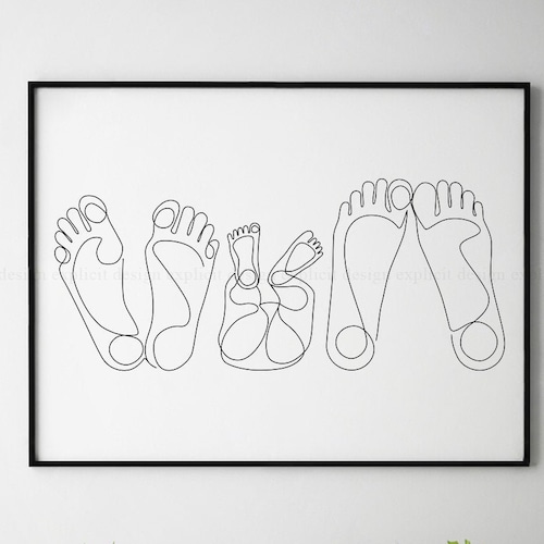 Family Feet Printable One Line Drawing Print Black White - Etsy