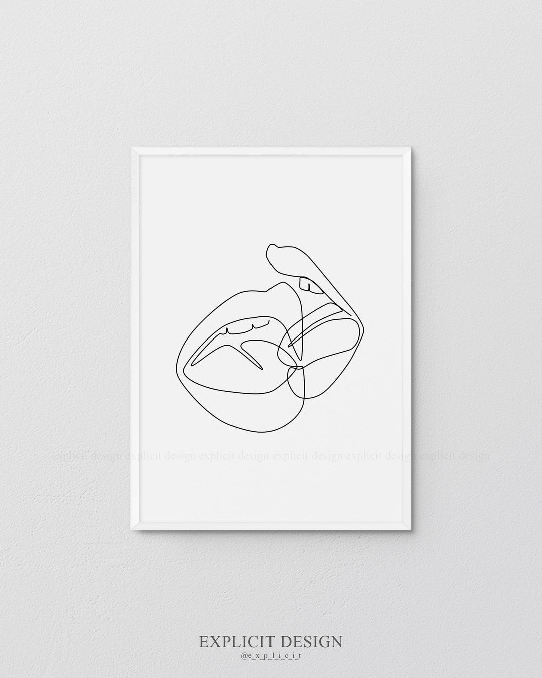 One Line Kiss Drawing Printable Minimalist Lip Artwork - Etsy