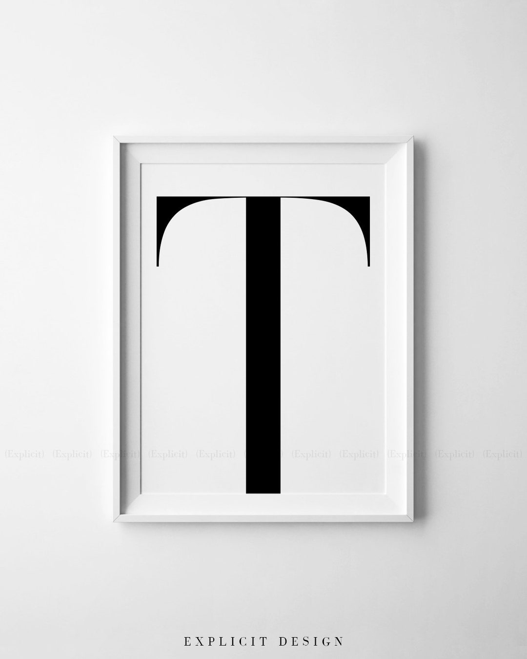 Capital T Letter Printable, Complementing Poster, Black White Initials ...