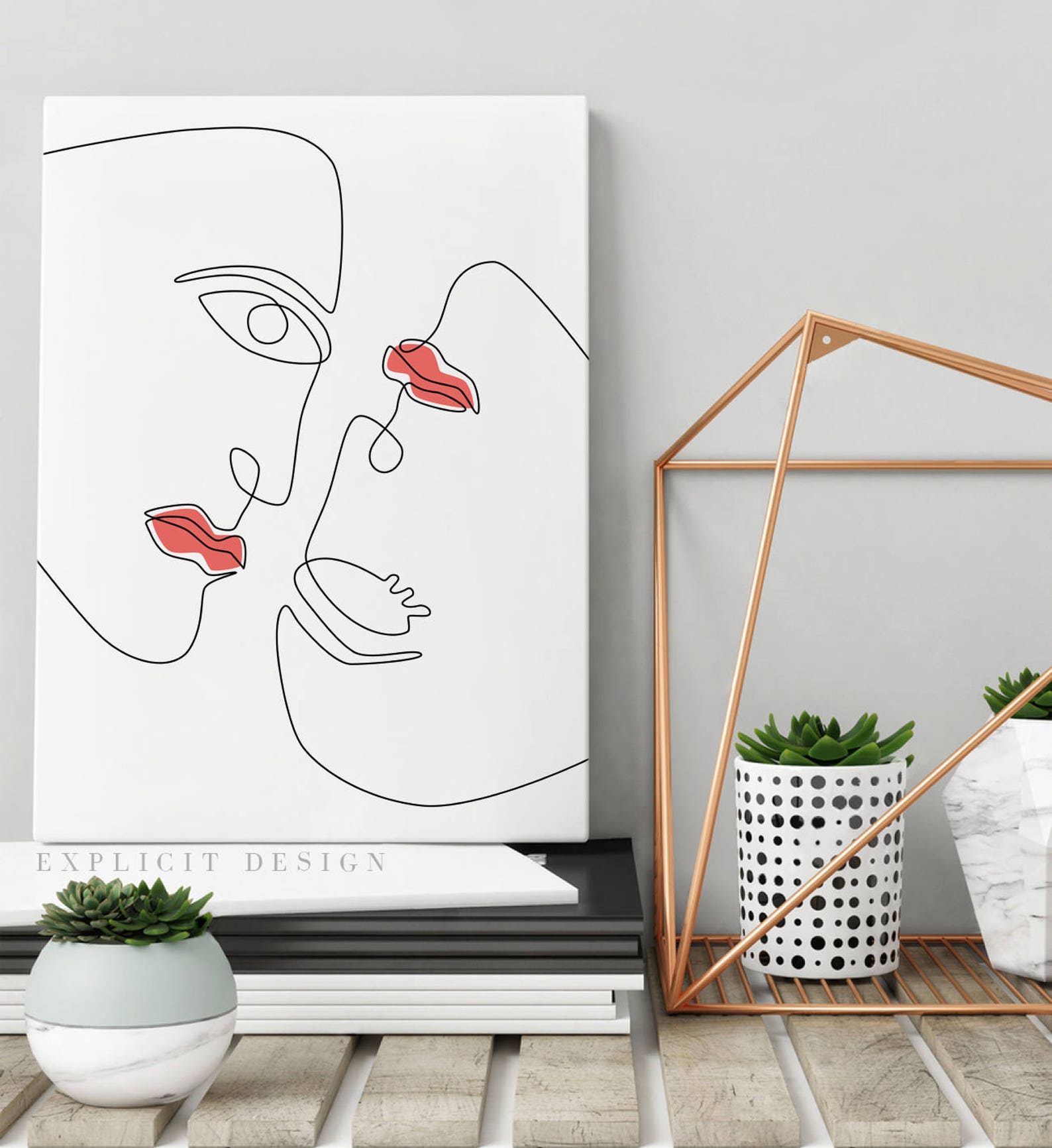 Printable Two Abstract Faces Drawing Fine One Line Art Print | Etsy