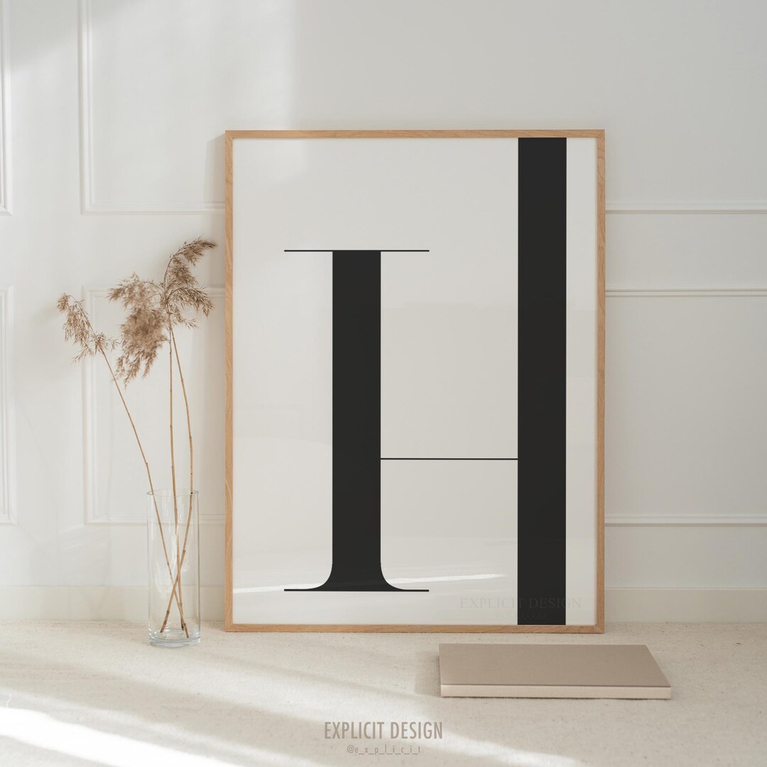 Letter H Print: Black Linear Font Initial (digital Download) - Etsy