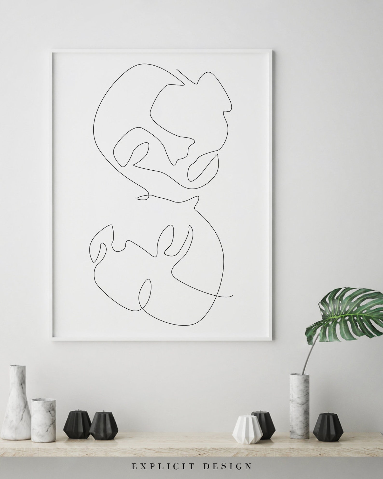 Two Faces One Line Art Print | Minimalist Portrait (digital Download ...