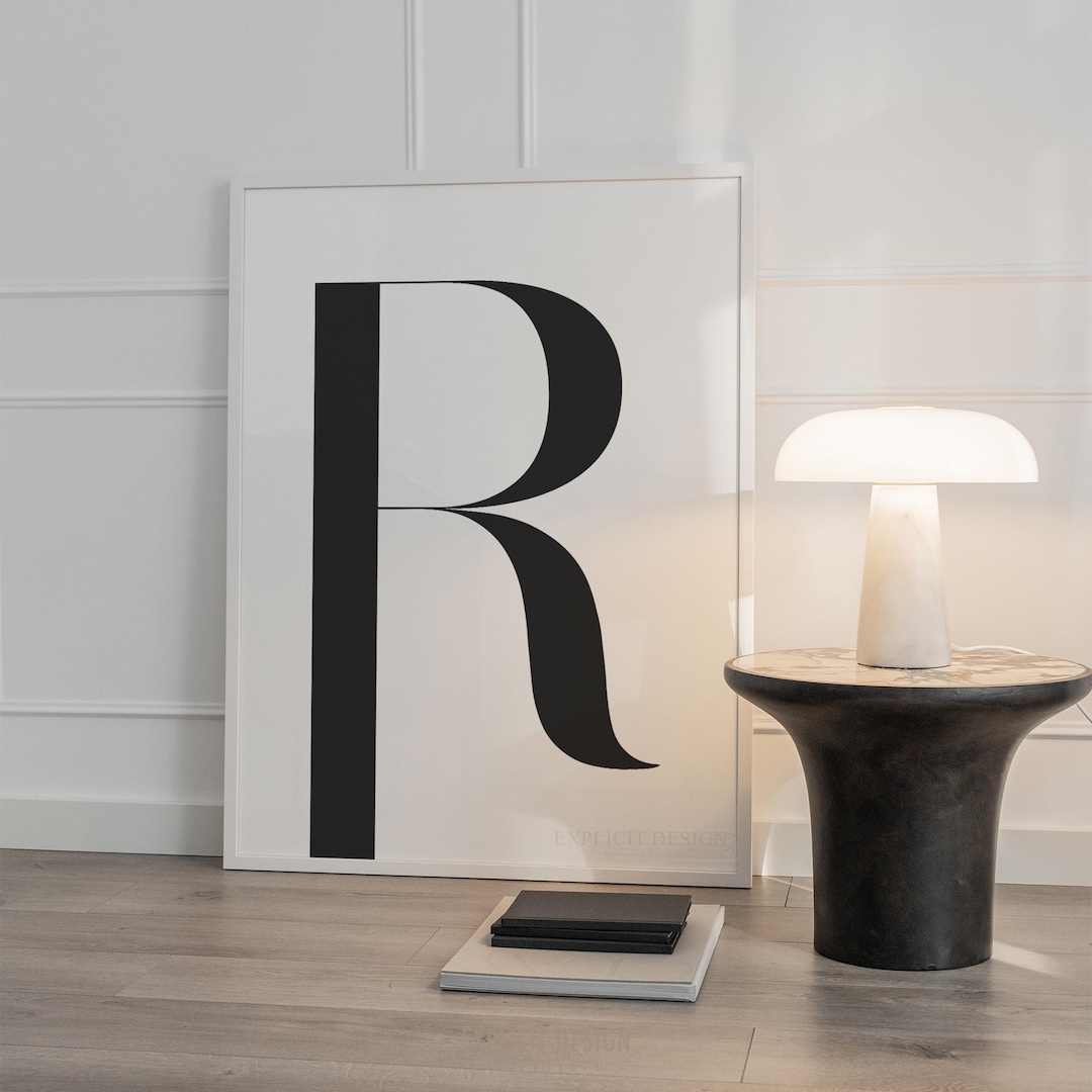 Large Font Letter R Printable Art | Black - White Typographic Print ...