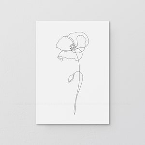 Printable Single Continuous Line Poppy Flower Drawing, White Poppies ...