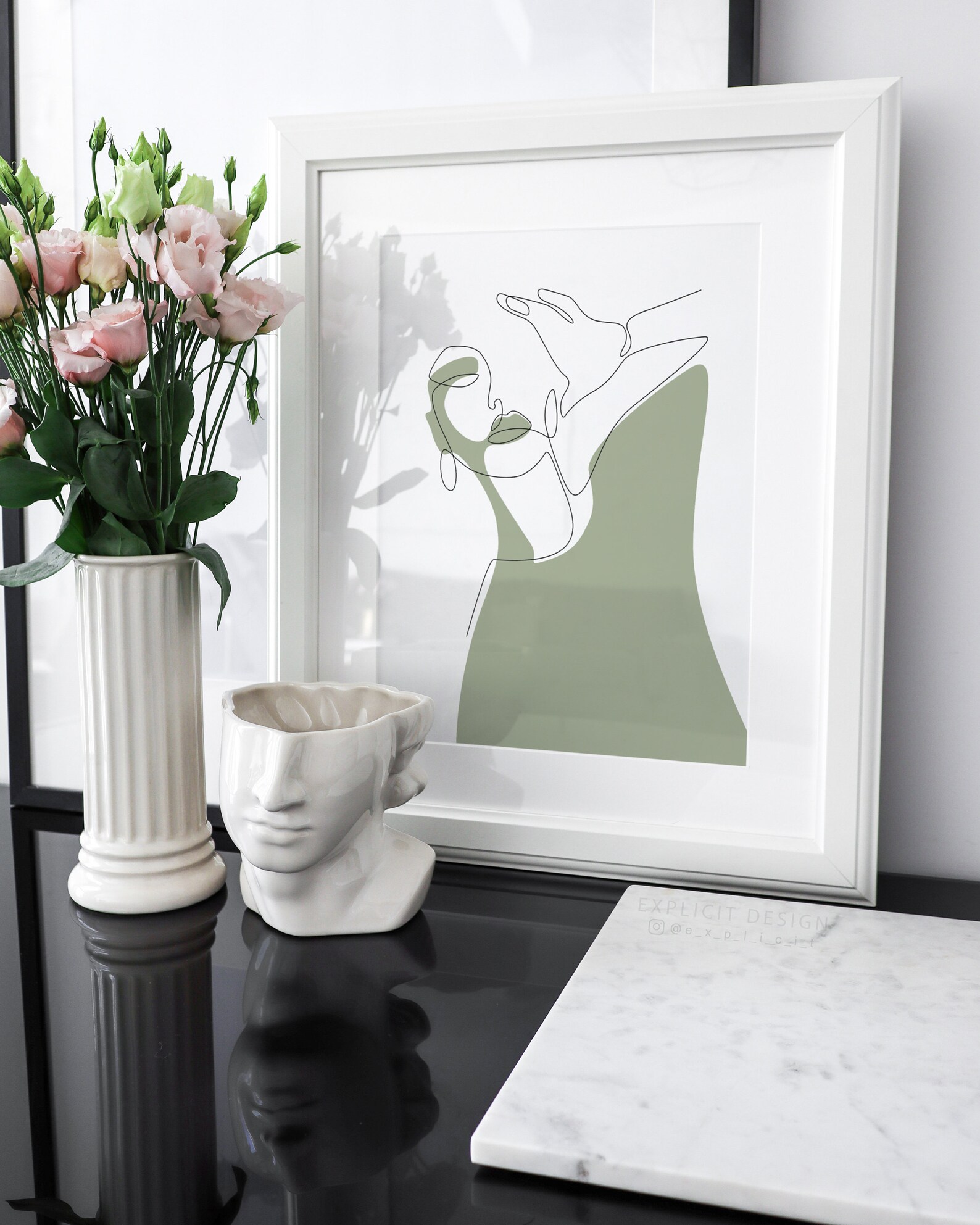 Olive Green One Line Portrait Illustration, Minimalist Pastel Khaki ...