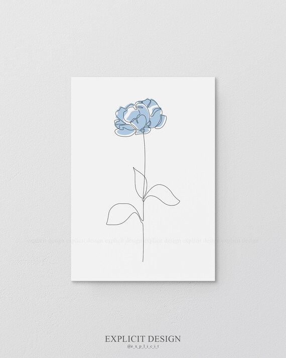 Printable Minimalist One Line Peony Flower Drawing Abstract | Etsy