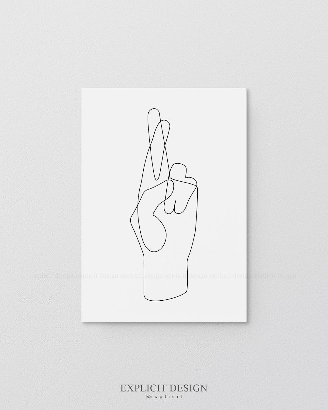 Luck Finger Crossing Line Art Print: Minimalist Hand Gesture (digital ...