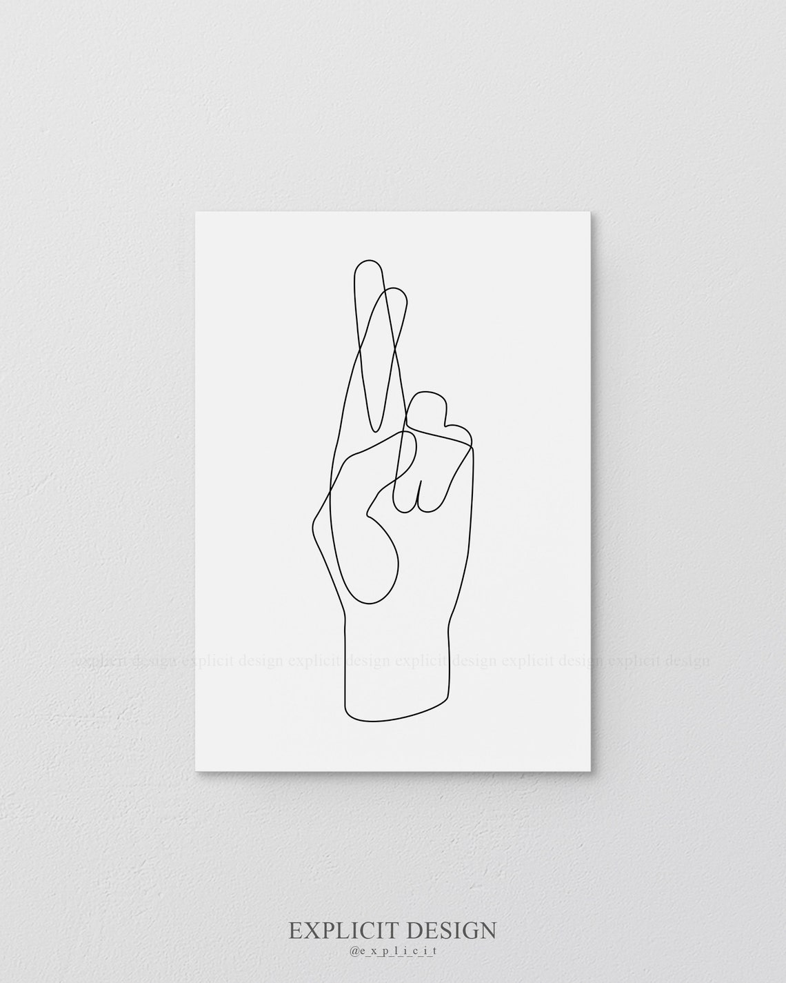 Printable Luck Finger Crossing Gesture Line Drawing Black | Etsy