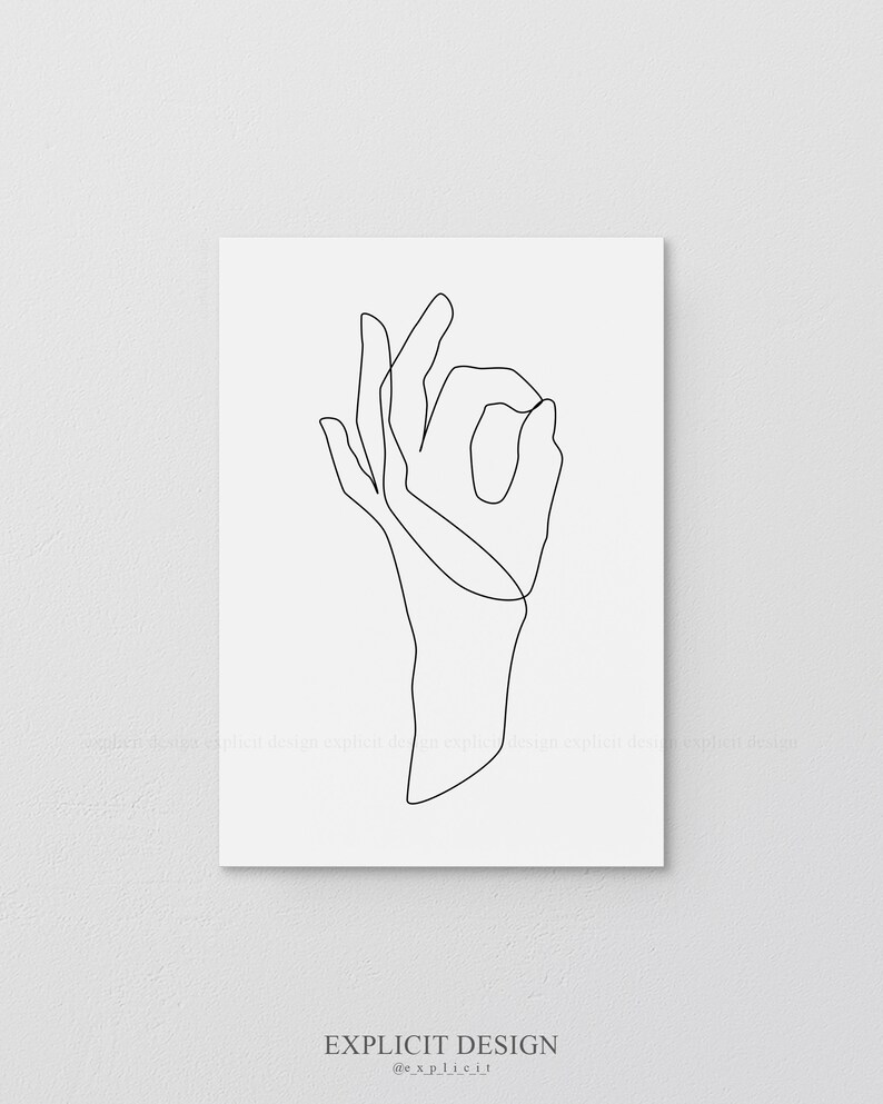 Printable OK Hand Gesture Line Drawing Black and White Hands | Etsy