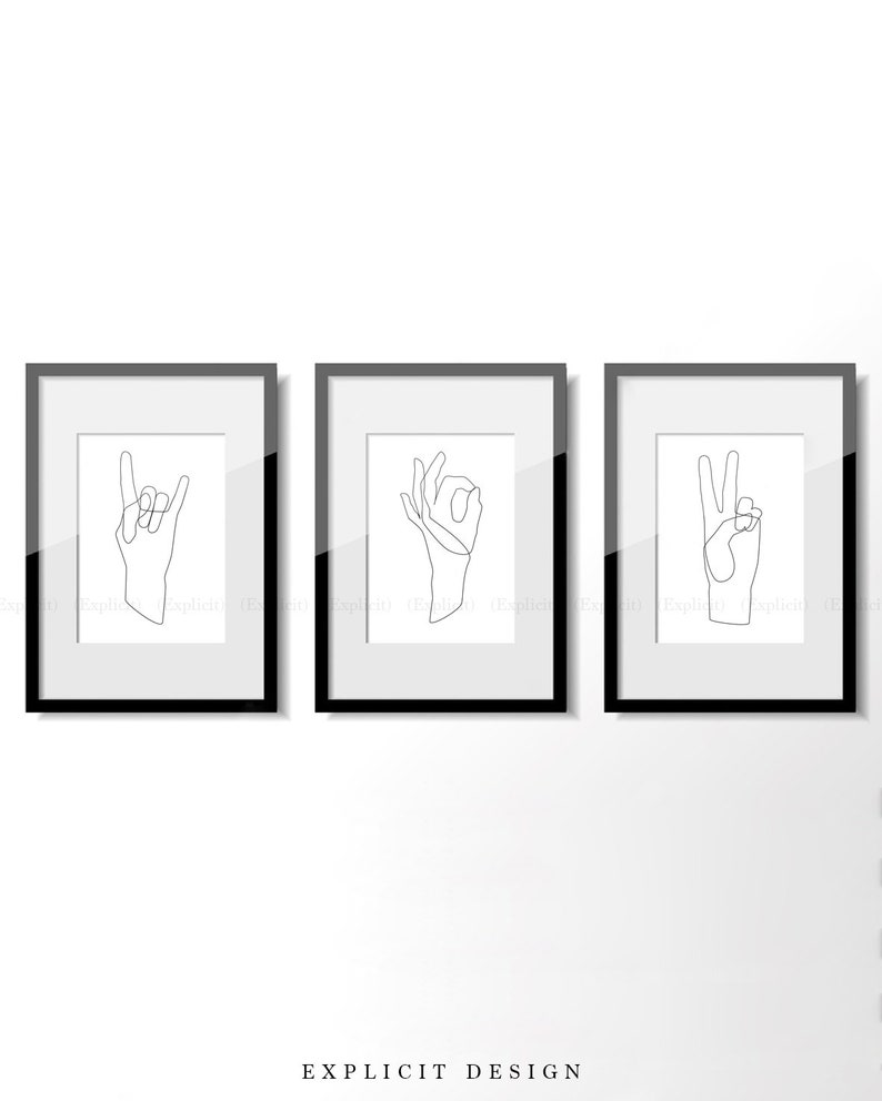 Printable OK Hand Gesture Line Drawing Black and White Hands | Etsy