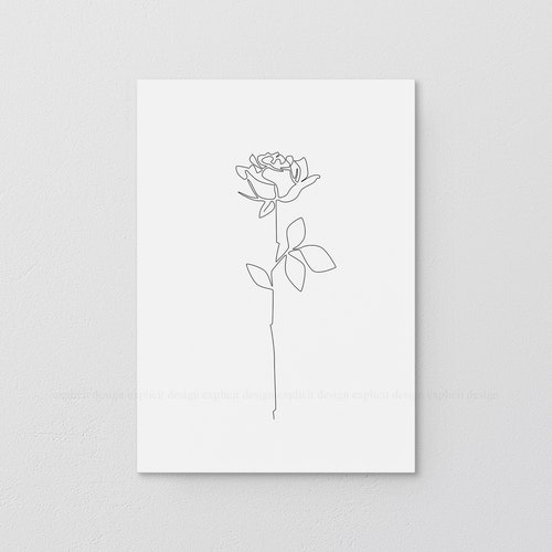 Rose Drawing Printable Abstract Minimalist Art Thin White - Etsy