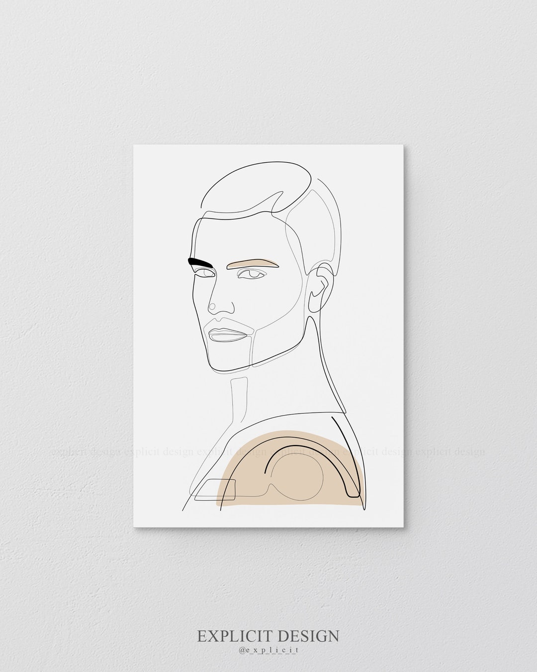 Printable Male Portrait Line Drawing Manly Minimal Figurative - Etsy