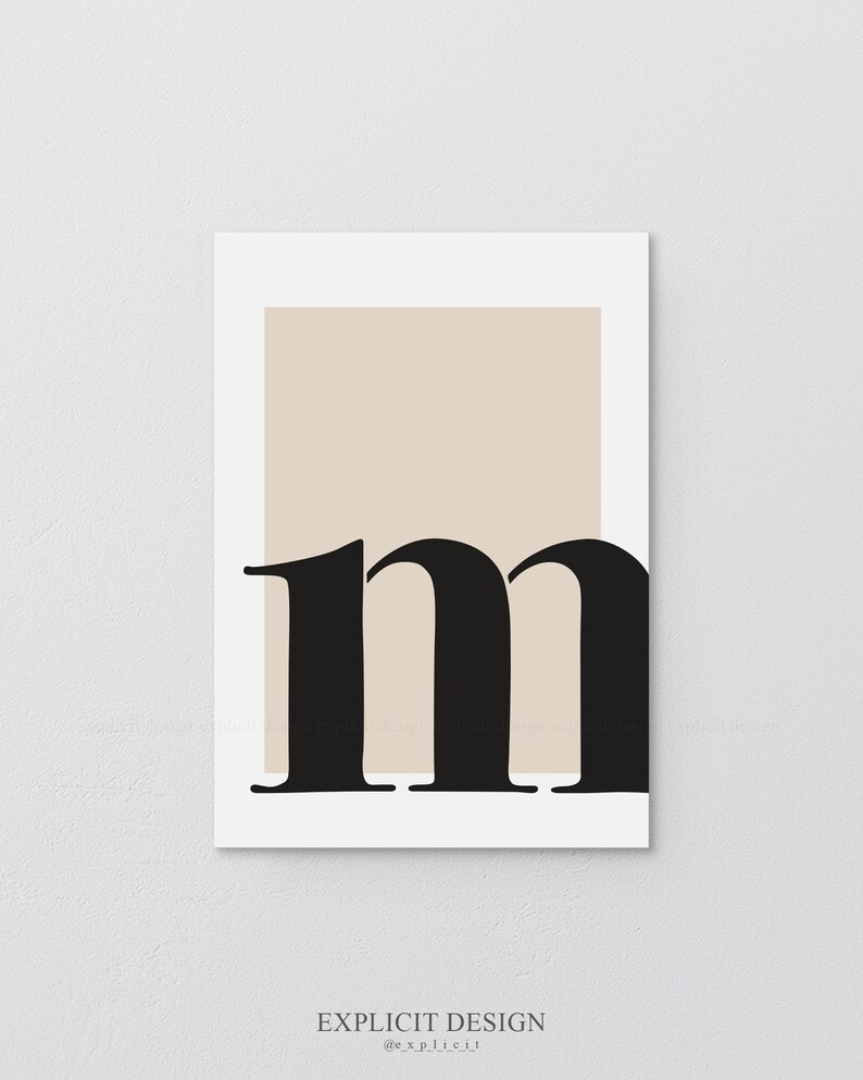 Letter M Print: Beige Initial Typography Art (digital Download) - Etsy
