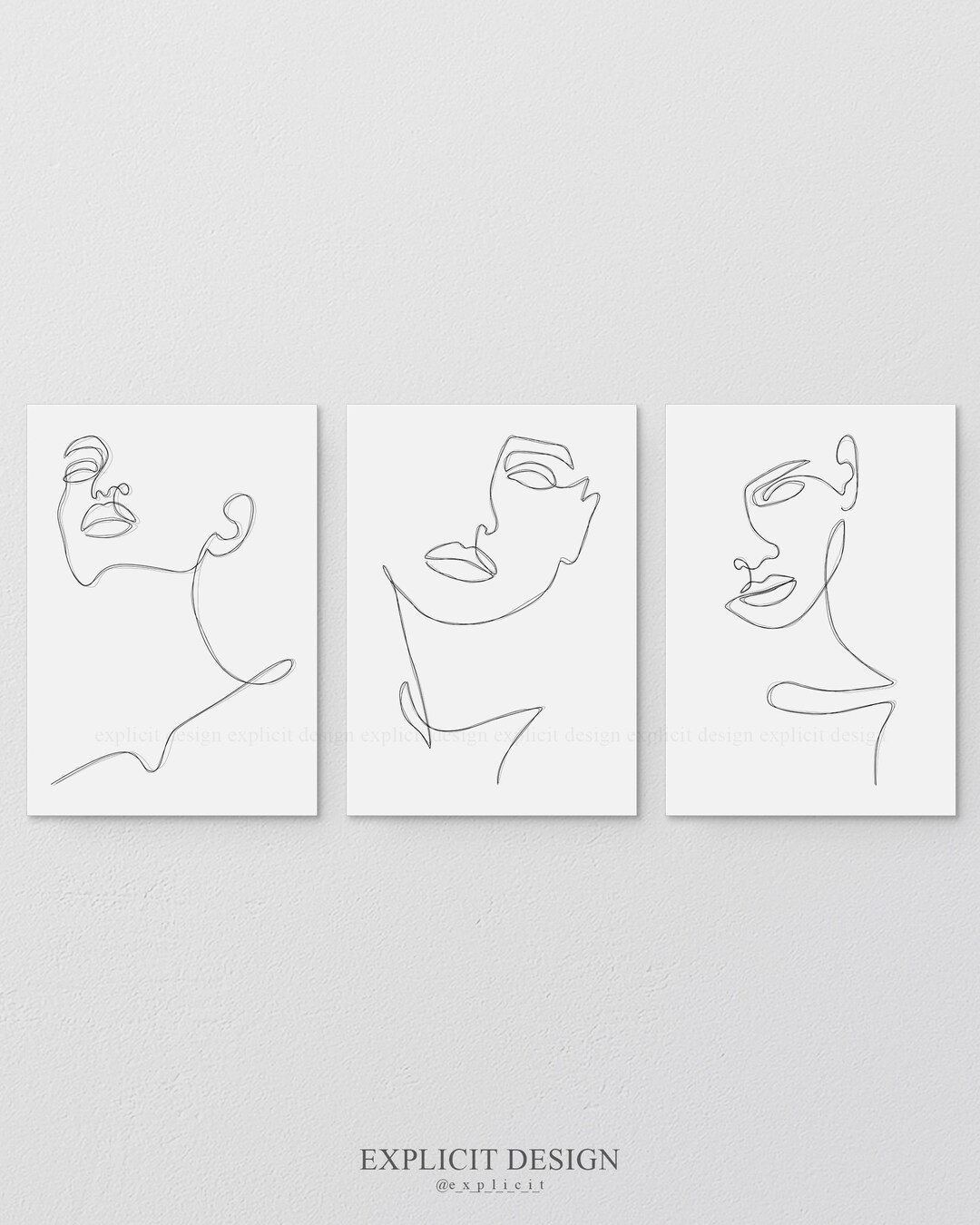 Printable Abstract Face Set of 3, One Continuous Line Print, Minimalist ...