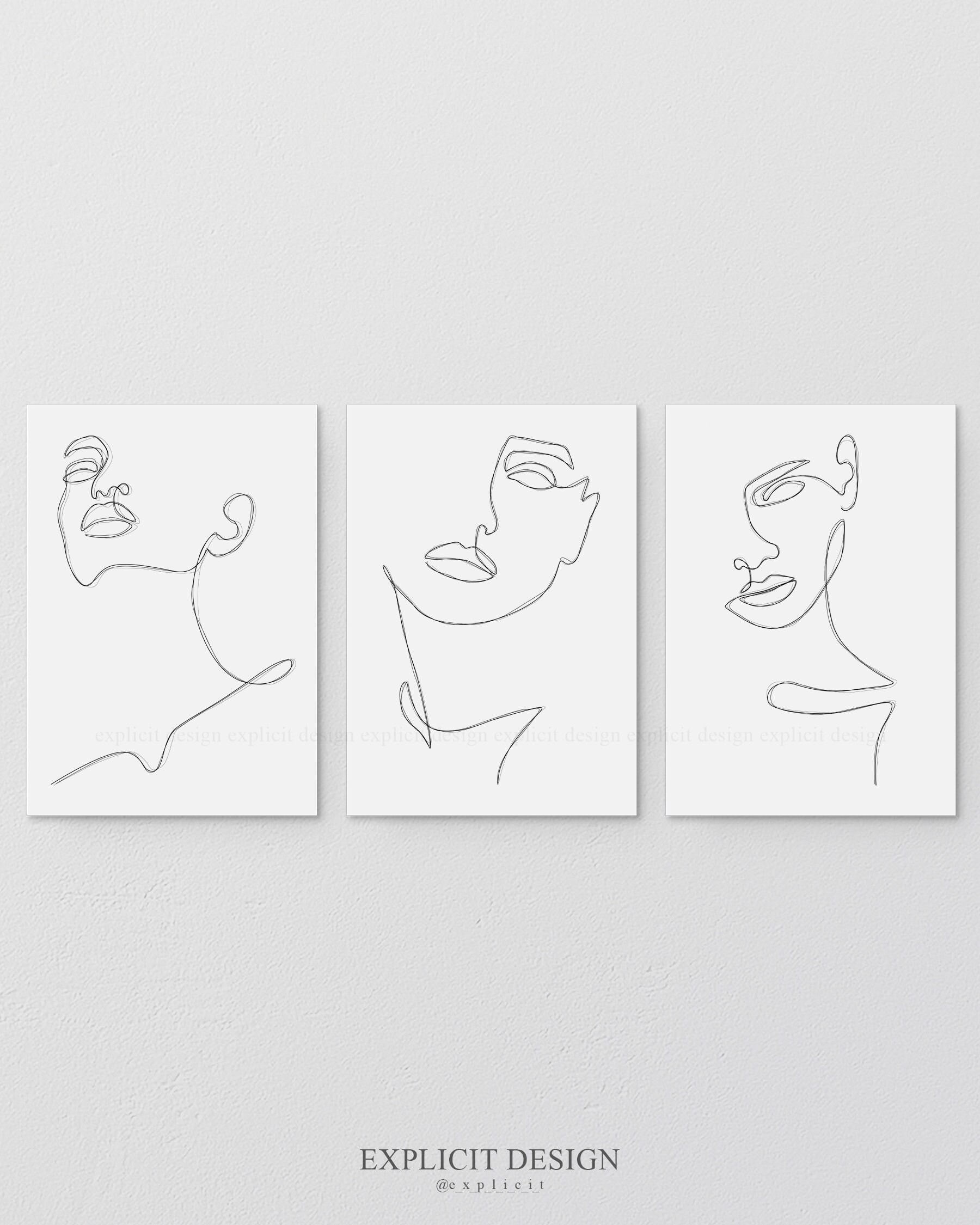 Printable Abstract Face Set of 3 One Continuous Line Print | Etsy