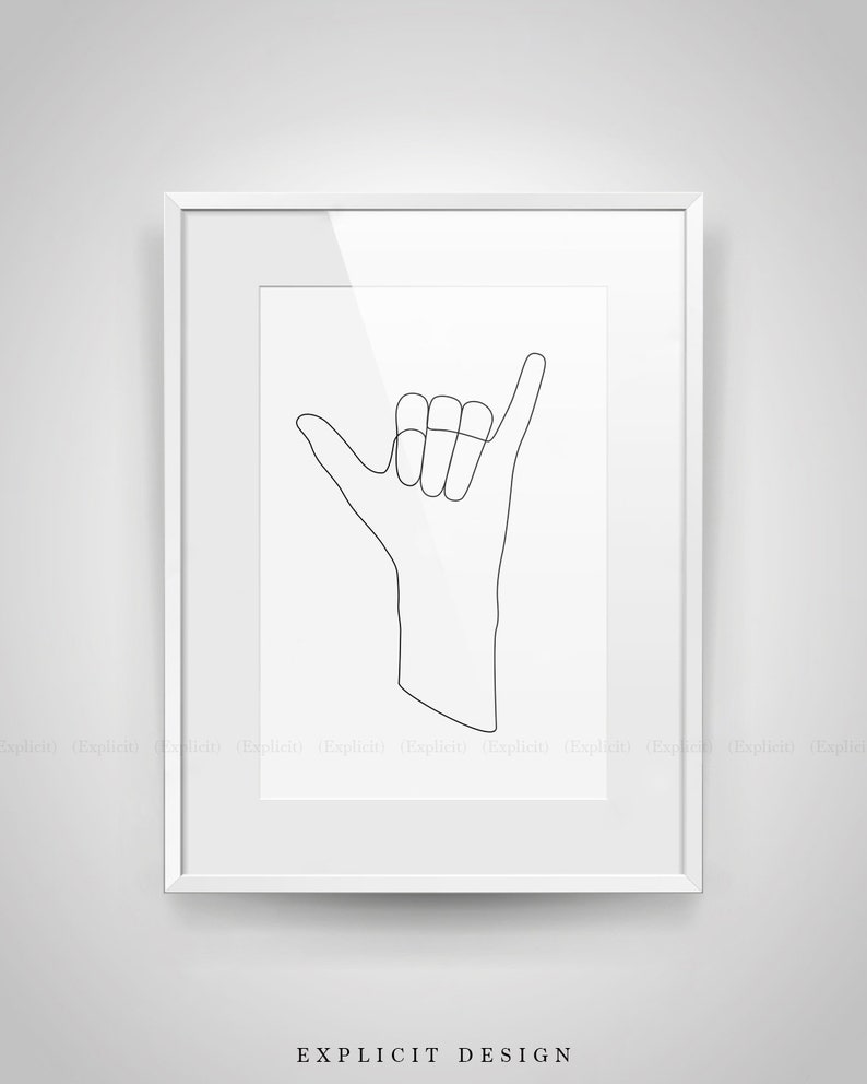 Printable Shaka Hand Gesture Line Drawing Hang Loose Black - Etsy