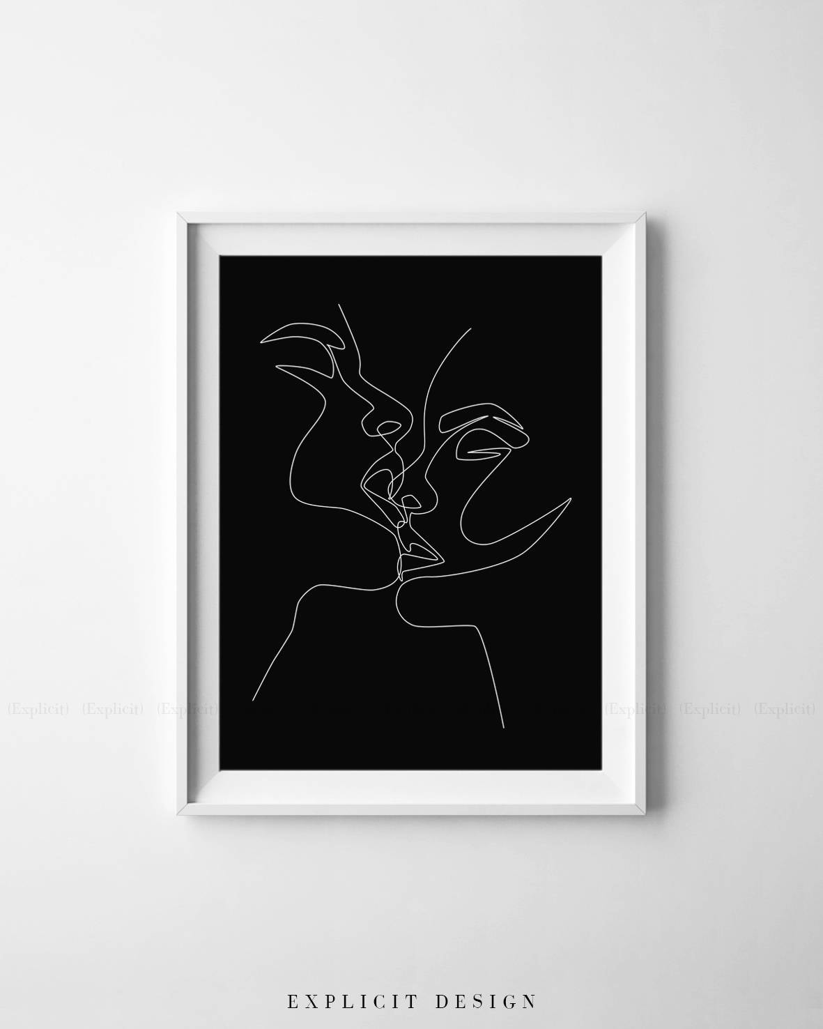 Couple Kiss Printable One Line Drawing Print Black | Etsy