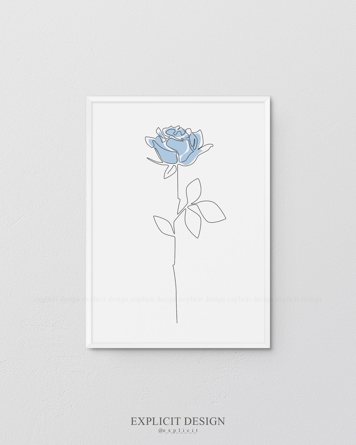 Blue Rose Drawing Printable Abstract Minimalist Art Thin | Etsy