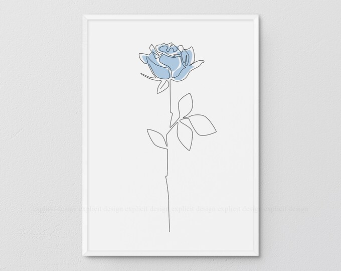 Blue Rose Drawing Printable Abstract Minimalist Art Thin - Etsy