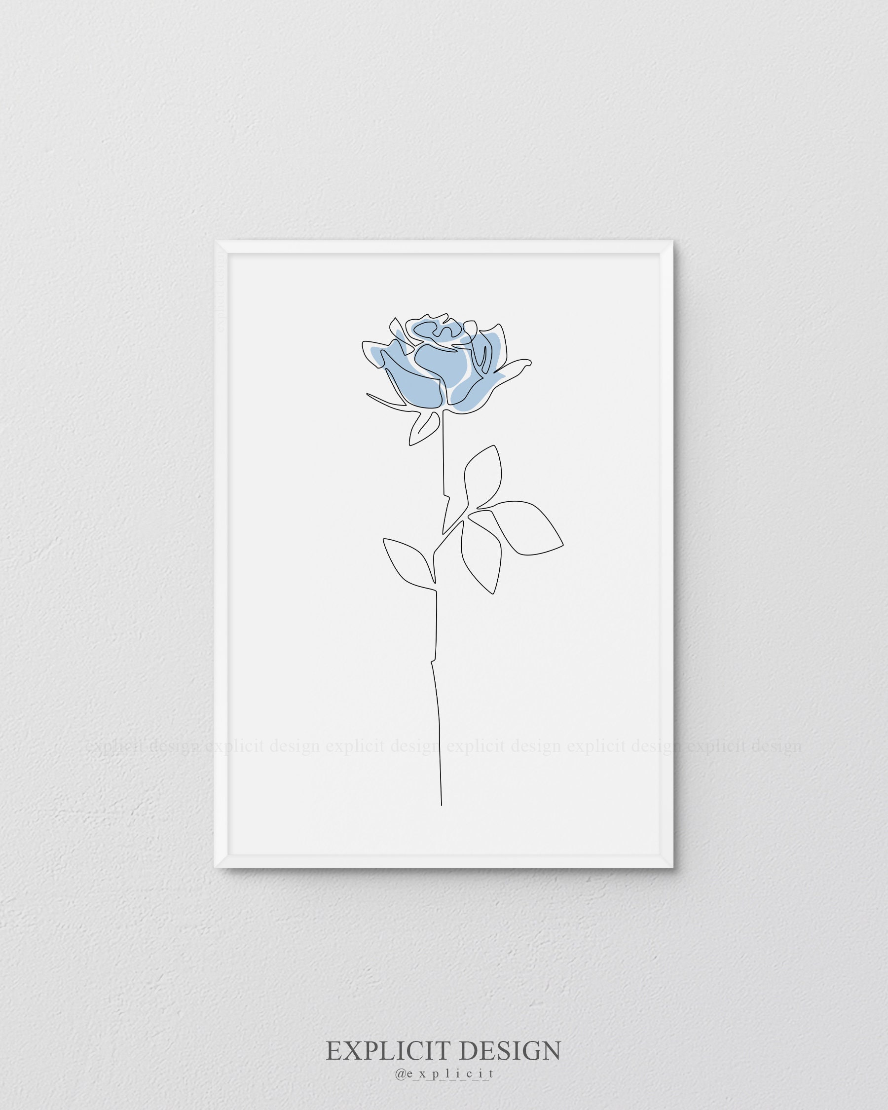 Blue Rose Drawing Printable Abstract Minimalist Art Thin | Etsy