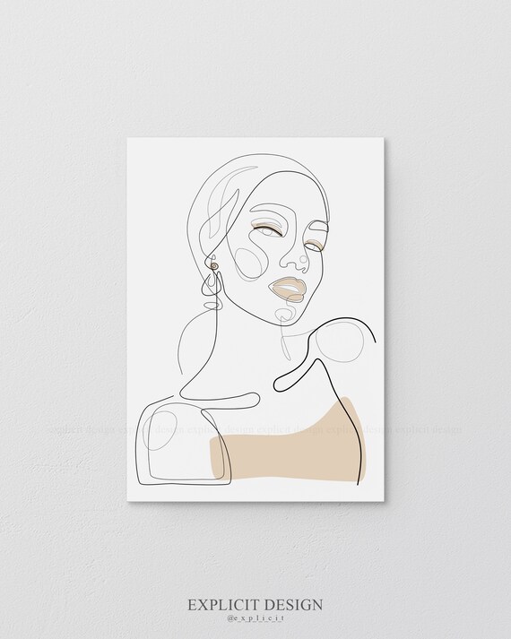 Printable Portrait Line Drawing Fine Minimal Lady Face | Etsy
