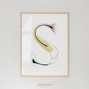 Extra Large Capital S Letter Printable Pastel Colour Line Drawing ...