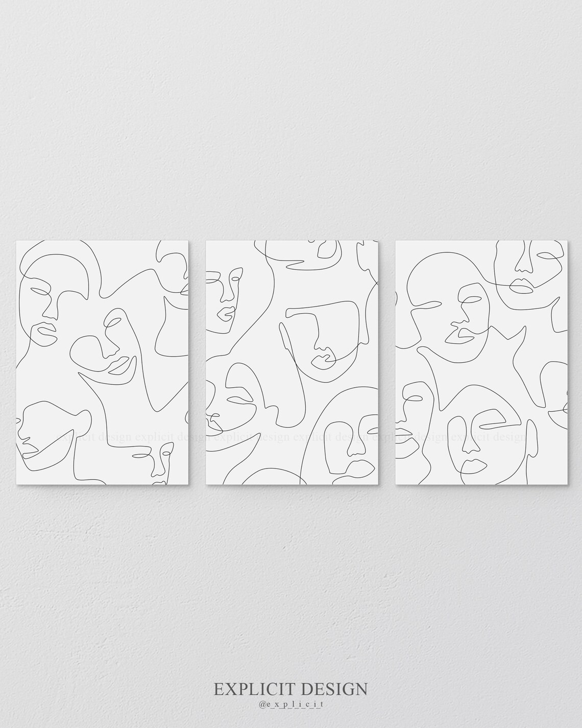 Printable Fine Line Drawing Set of 3, Minimalist Face Contour Sketch ...