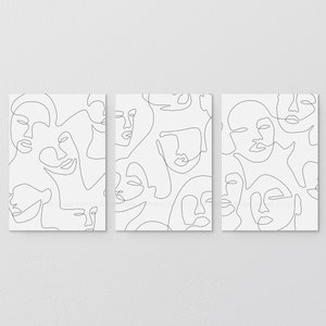 Printable Fine Line Drawing Set of 3, Minimalist Face Contour Sketch ...