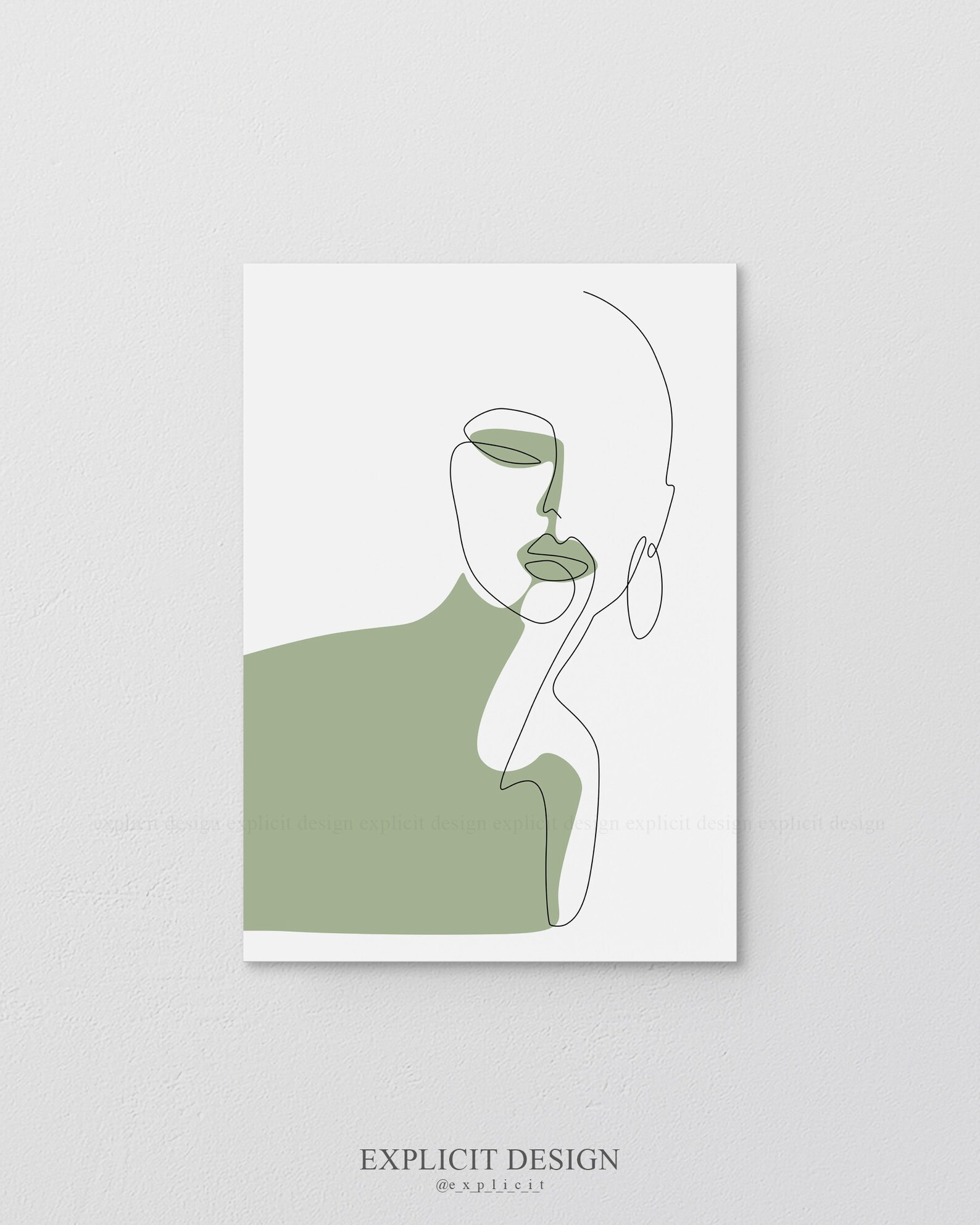 Olive Green One Line Portrait Illustration Minimalist Pastel - Etsy