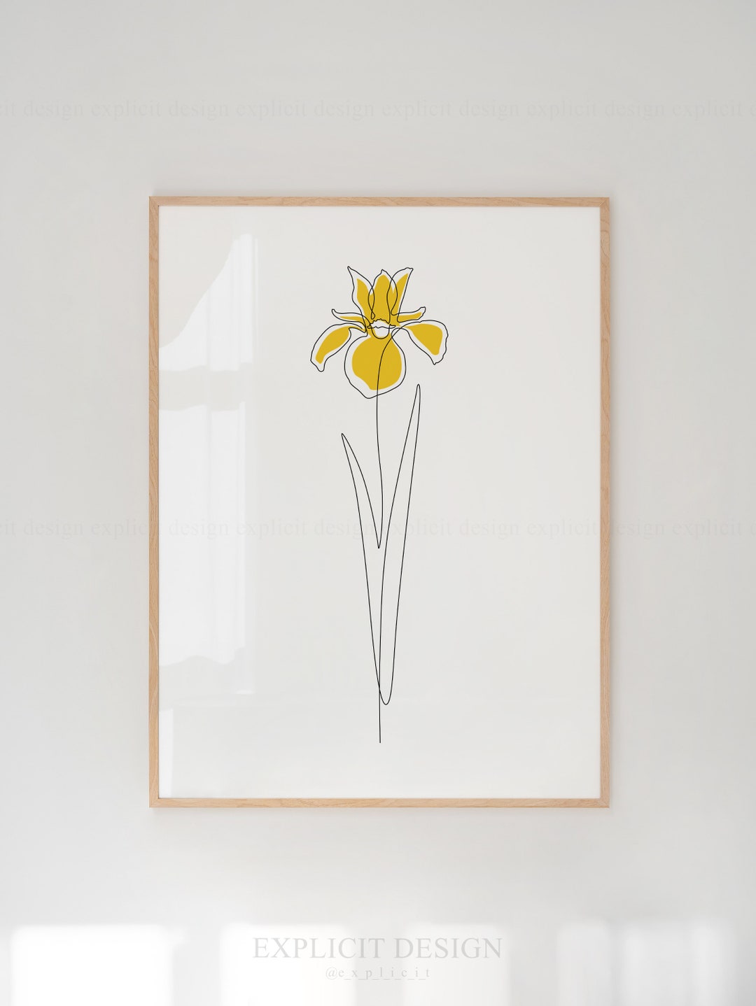Printable One Fine Single Line Iris Flower Drawing, Minimalist Mustard ...