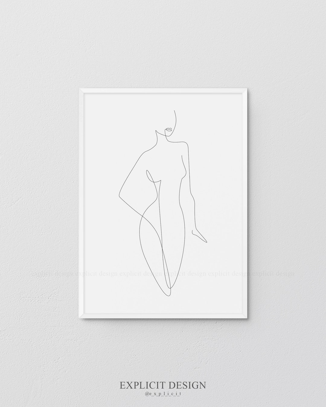 Abstract One Line Female Figure Printable Minimalist Nude Woman Body