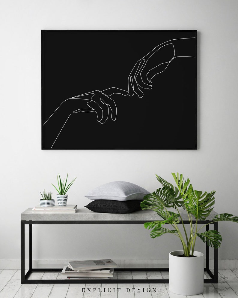 Printable Finger Touch With Black Background, One White Line Drawing ...