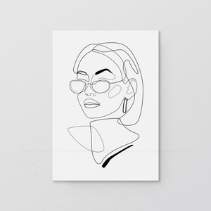 Printable 90s Inspired Drawing, Female Face Lines Illustration, One ...