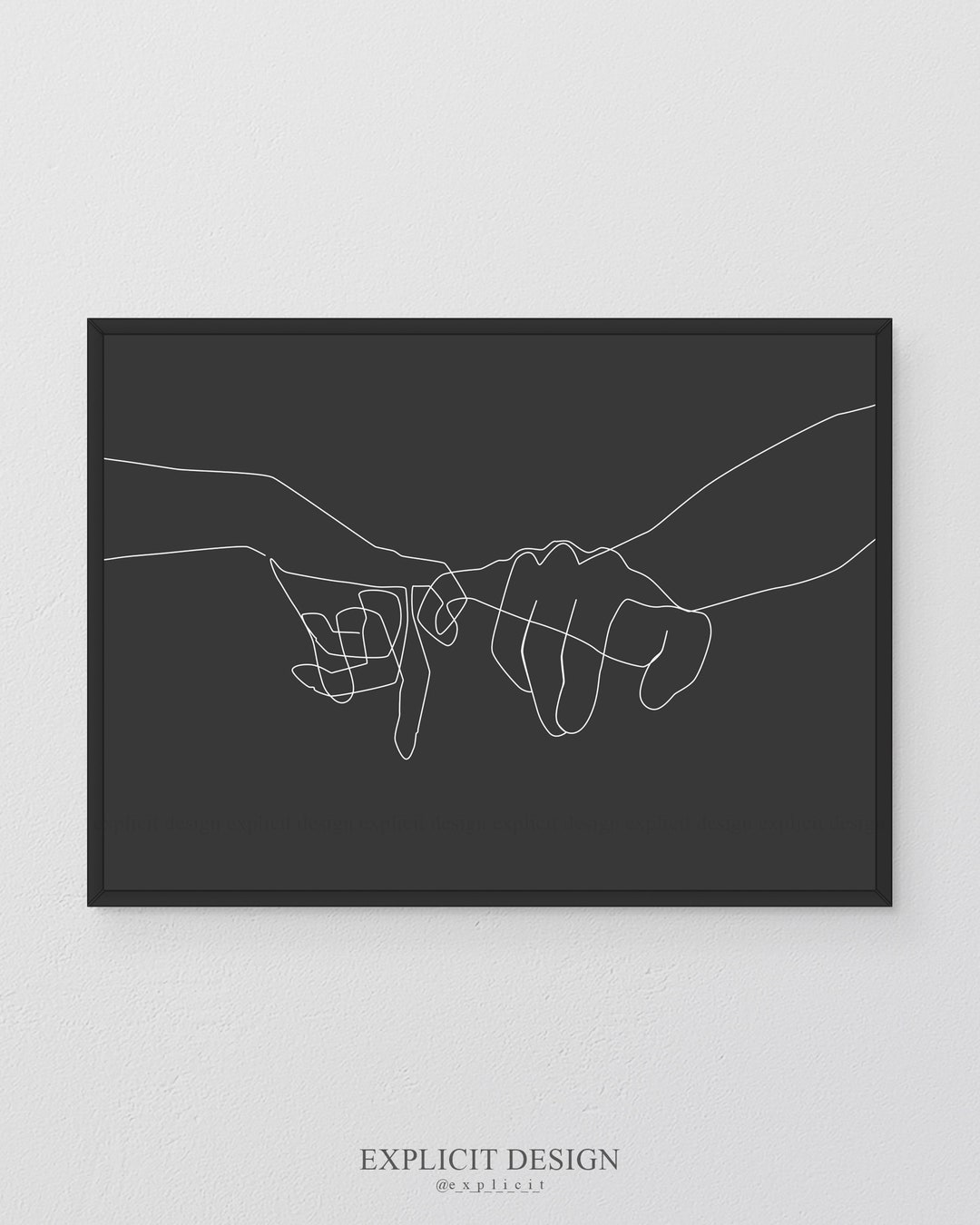Grey Background Pinky Swear Printable, One Line Drawing Print, Hands ...