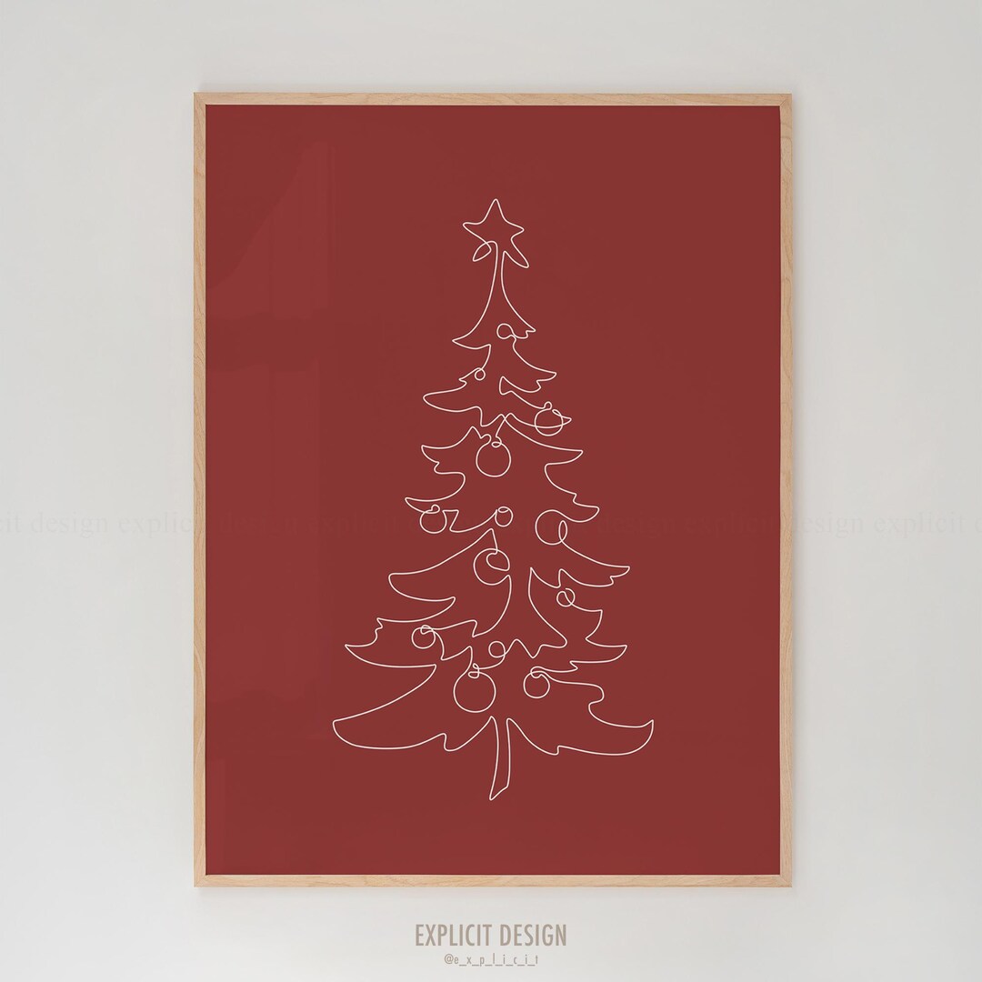 Printable One Line Christmas Tree Drawing, Digital Minimalistic Holiday ...