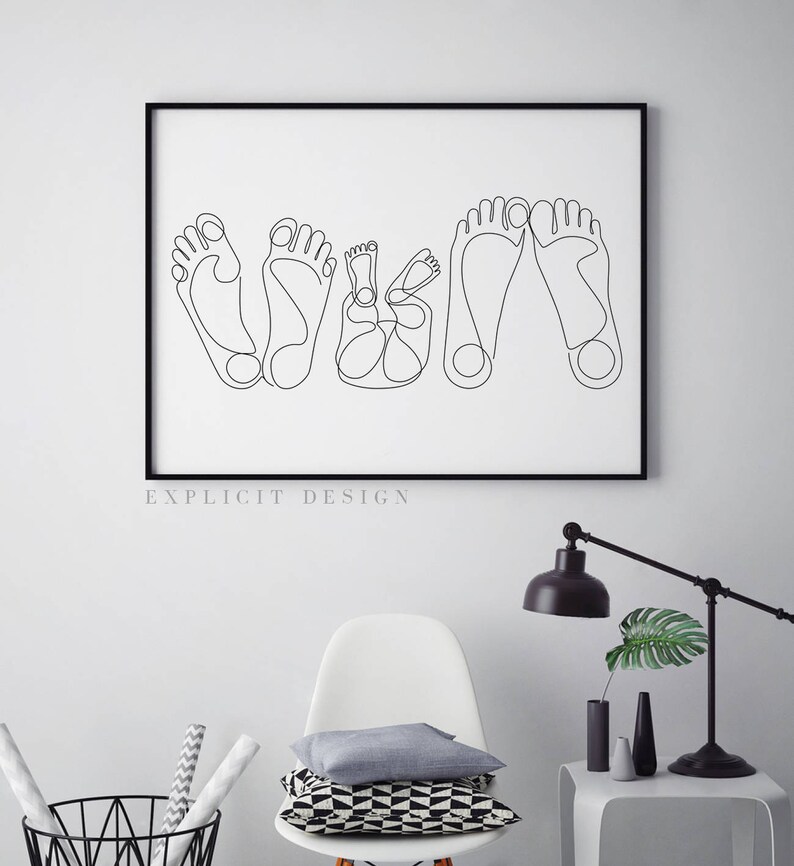 Family Feet Printable One Line Drawing Print Black White - Etsy