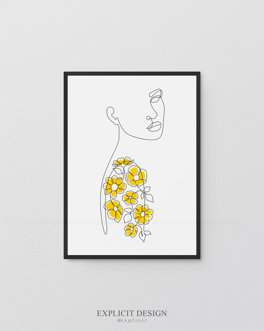 Printable Girl Portrait One Line Drawing Art, Feminine Blossom Sleeve ...