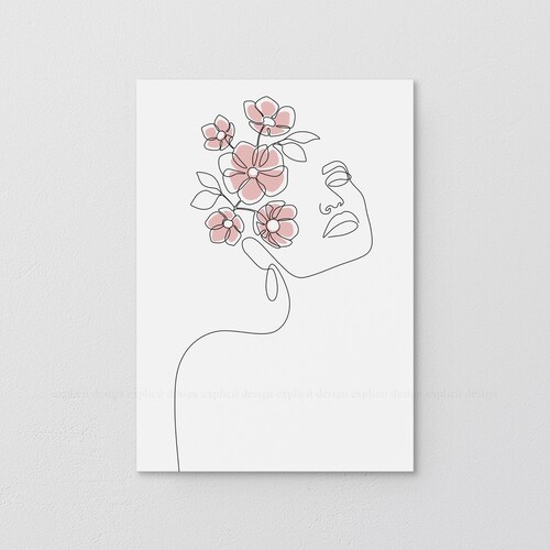 Printable Minimalist Blush Pink One Line Sweet Pea Flower - Etsy