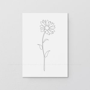 Printable Minimalist One Line Daisy Drawing, Abstract Floral ...