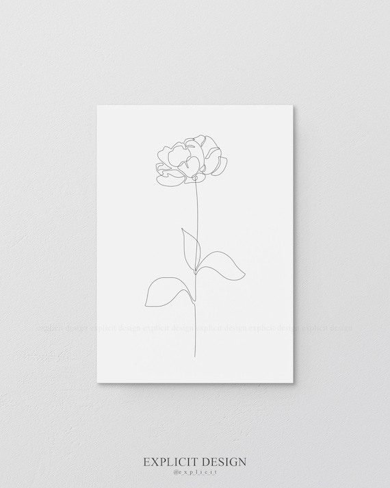 Printable Minimalist One Line Peony Flower Drawing Abstract - Etsy