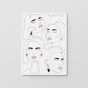 Printable Abstract Blush Pink Face Illustration Print, Girl Head Sketch ...