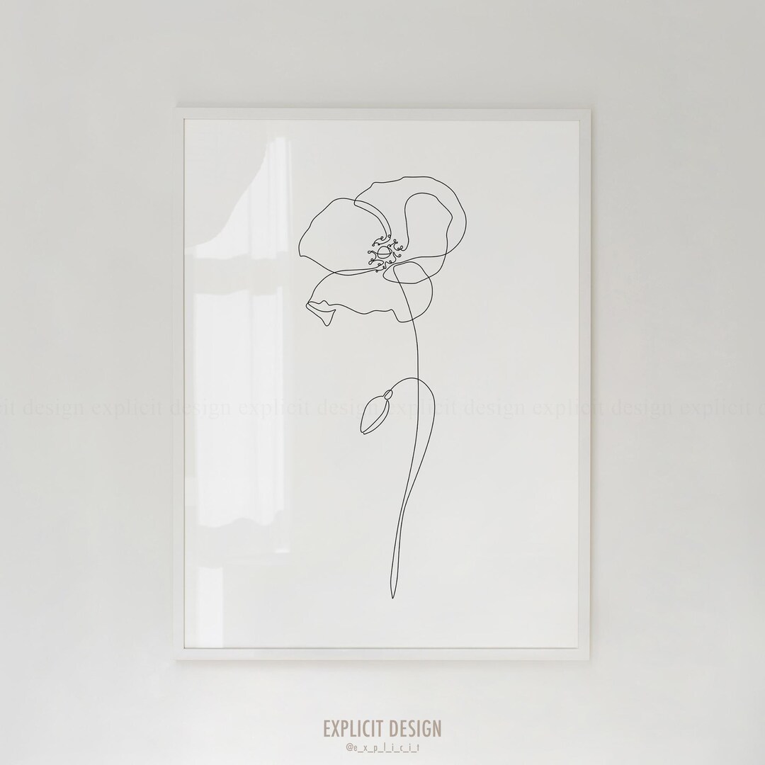 Printable Single Continuous Line Poppy Flower Drawing, White Poppies ...