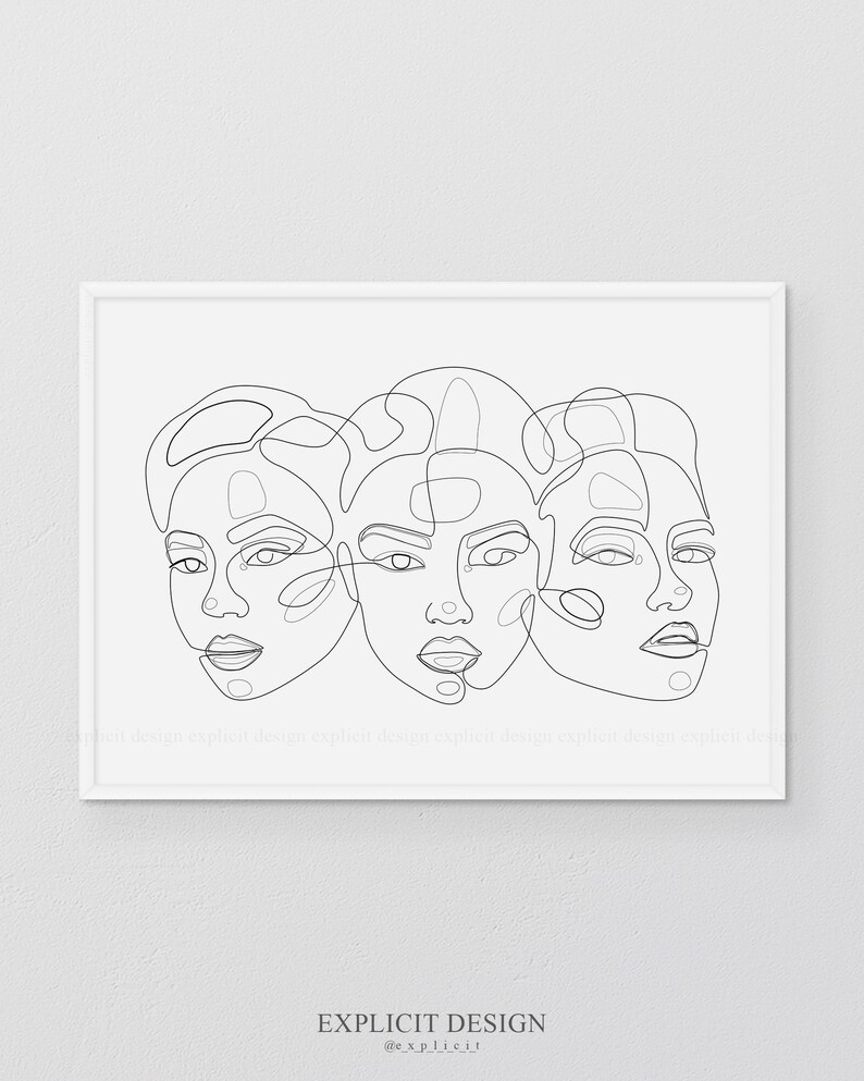 Printable Girl Portrait Line Illustration Minimal Face | Etsy